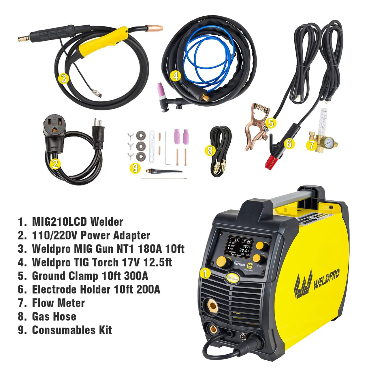 Weldpro 200 Amp MIG210LCD Dual Voltage 110V/220V 5 in 1 Multi-Process ...